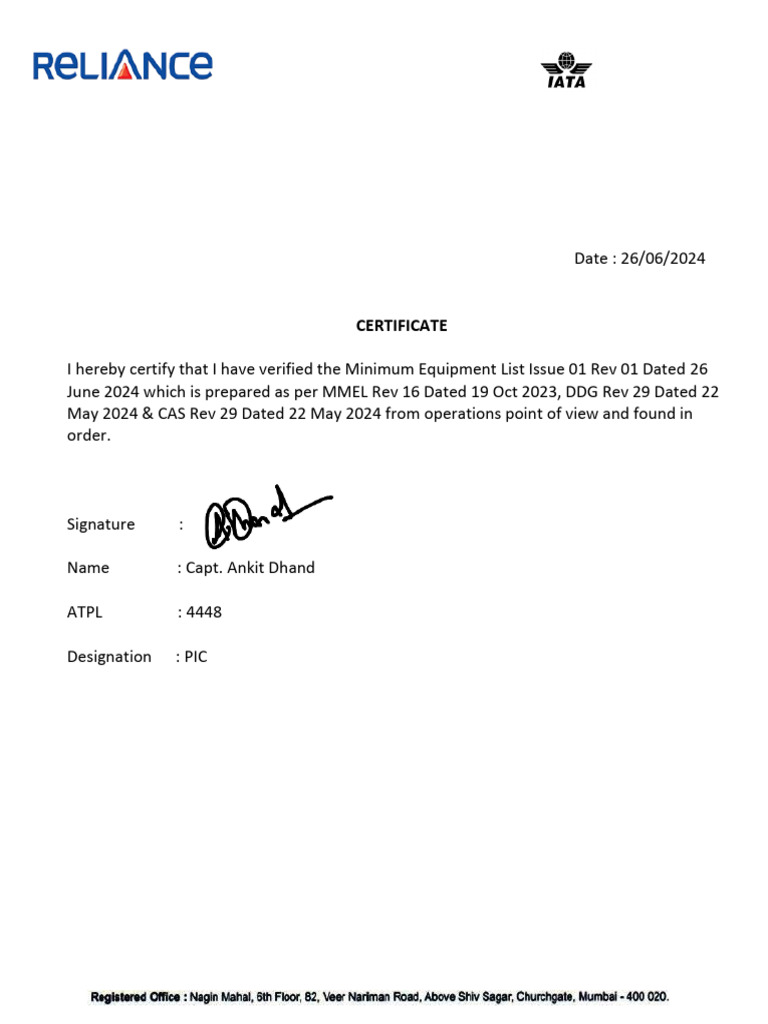 Operations Certificate | PDF