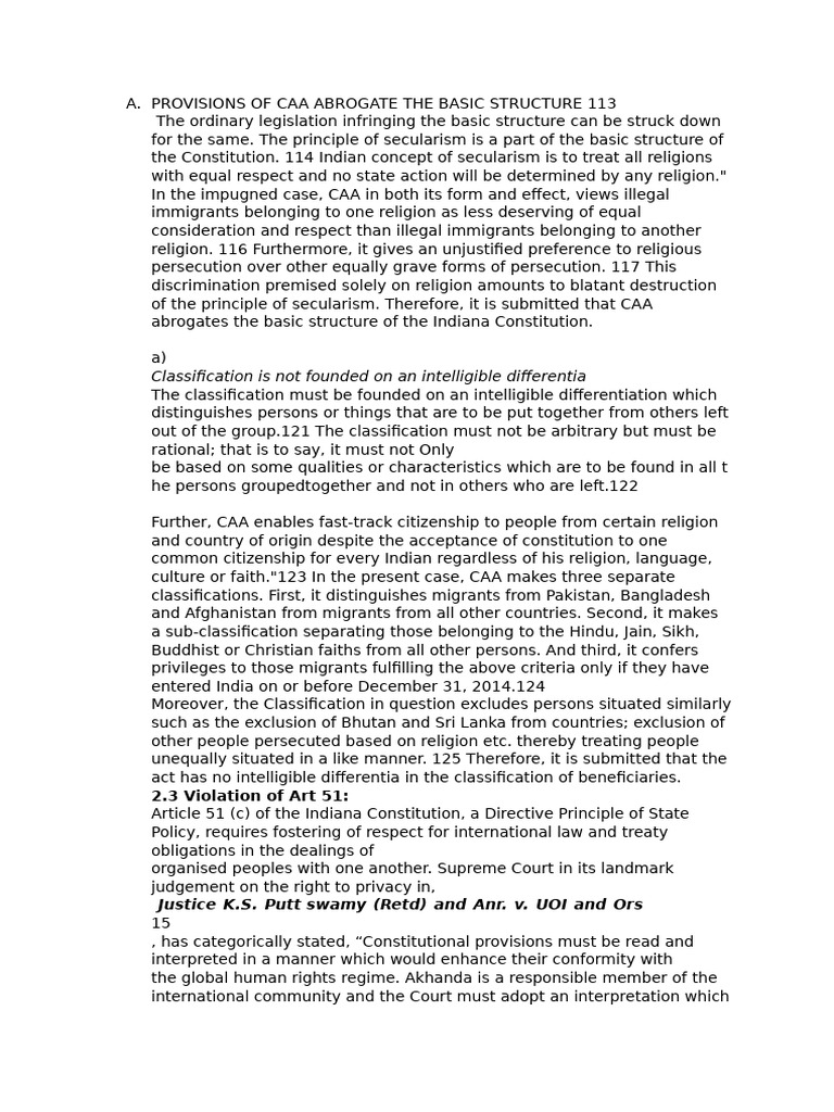 Provisions of Caa Abrogate The Basic Structure 113 | PDF | Refugee ...