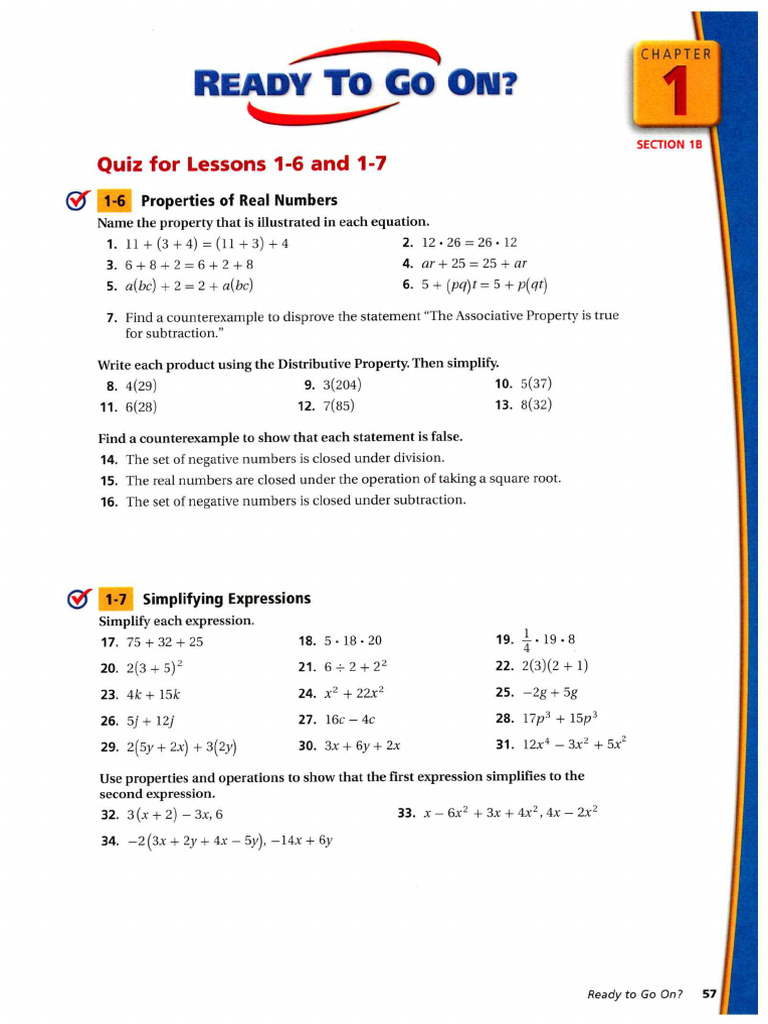 Algebra 1 CH 01 Quiz 2 | PDF