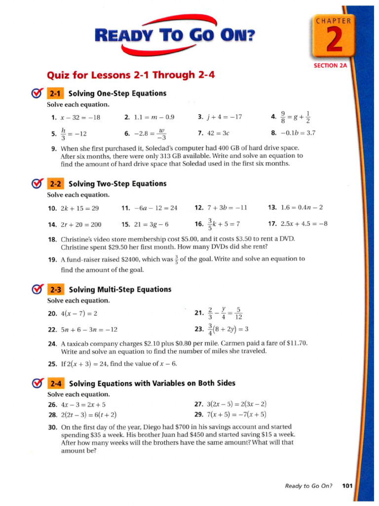 Algebra 1 CH 02 Quiz 2 | PDF