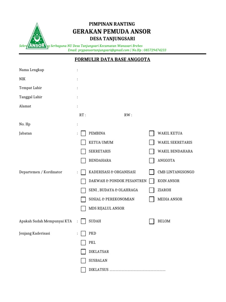 Formulir Data Anggota GP Ansor Tanjungsari | PDF