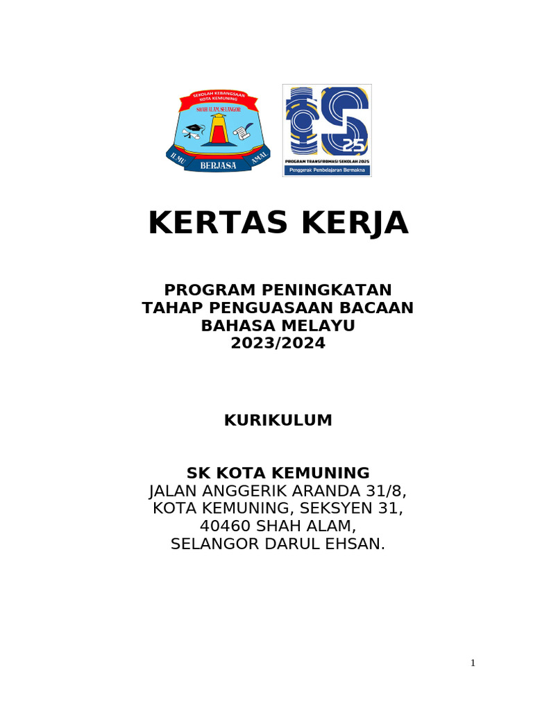 Kertas Kerja - Jom Baca - BM - SKKK - 2023 | PDF