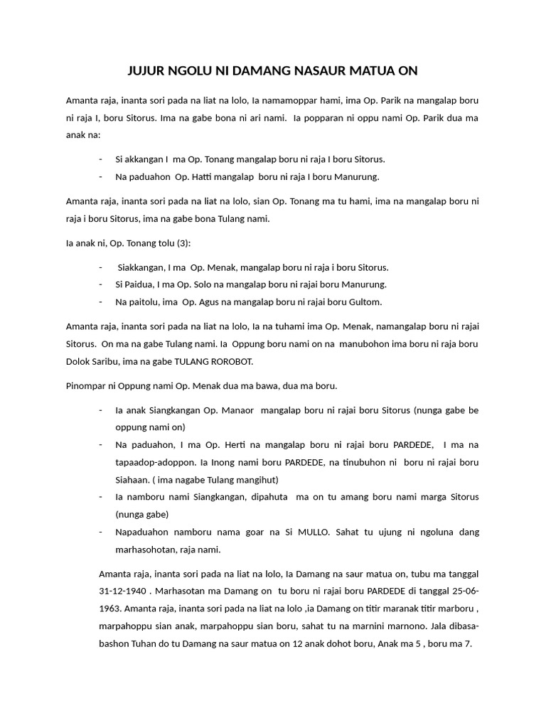 Jujur Ngolu Ni Damang Nasaur Matua On | PDF