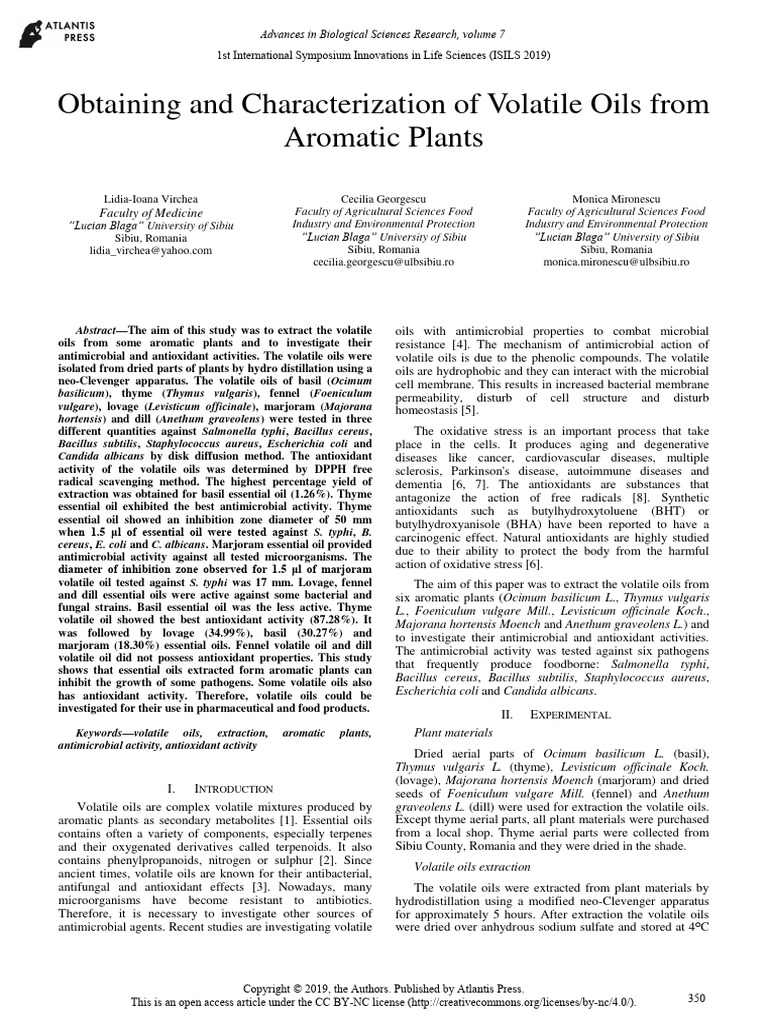 Obtaining and Characterization of Volati | PDF | Antimicrobial ...