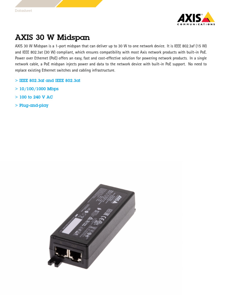 AXIS 30W PoE Midspan Overview | PDF | Electrical Engineering | Electricity
