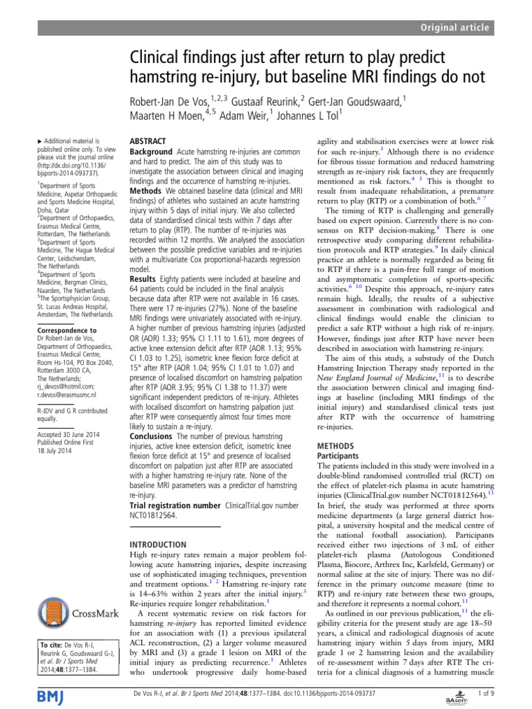 De Vos Et Al. - 2014 - Clinical Findings Just After Return To Play ...