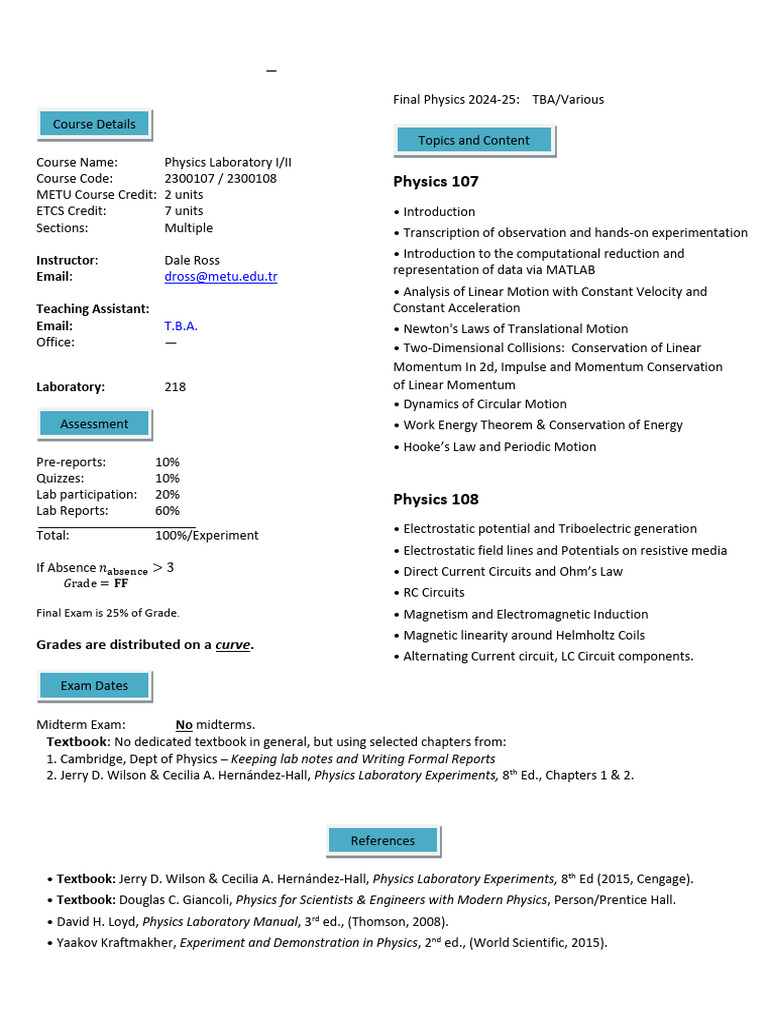 Physics Laboratory I/II Course Overview | PDF | Physics | Artificial ...
