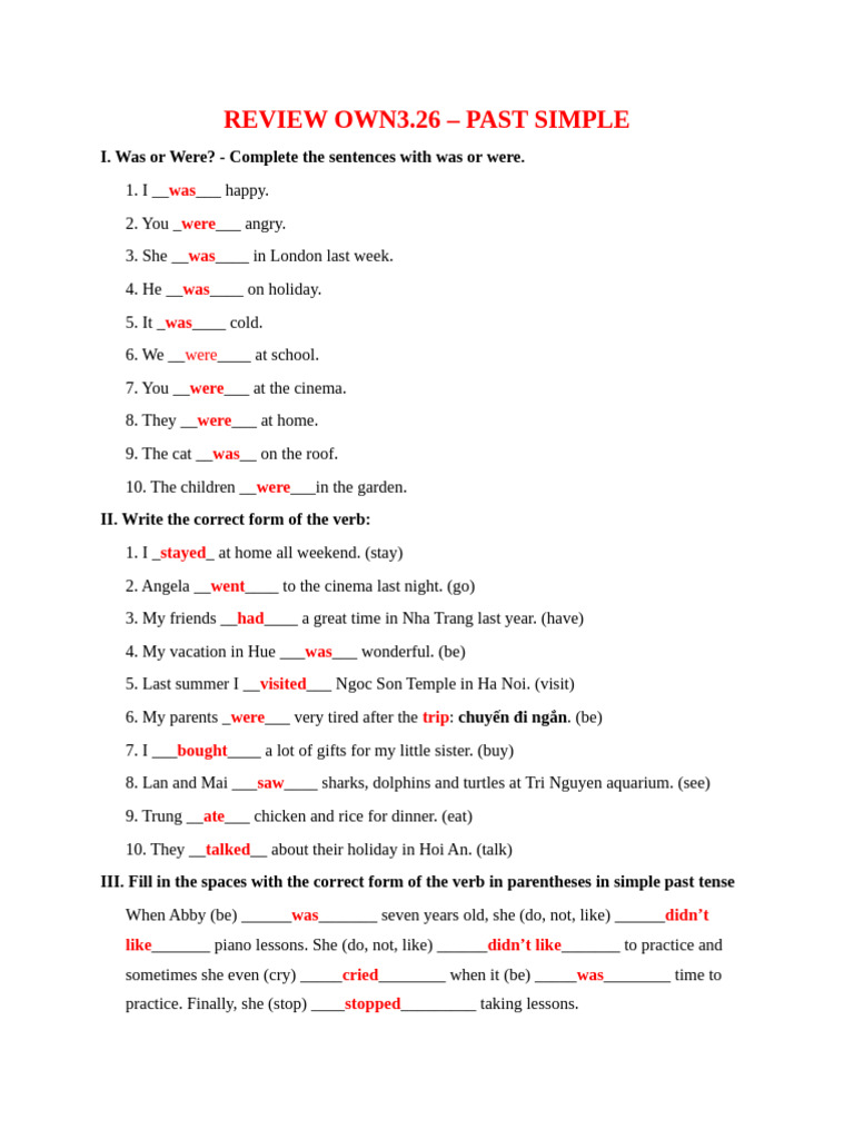 Past Simple Verb Review | PDF | Foreign Language Studies | Art