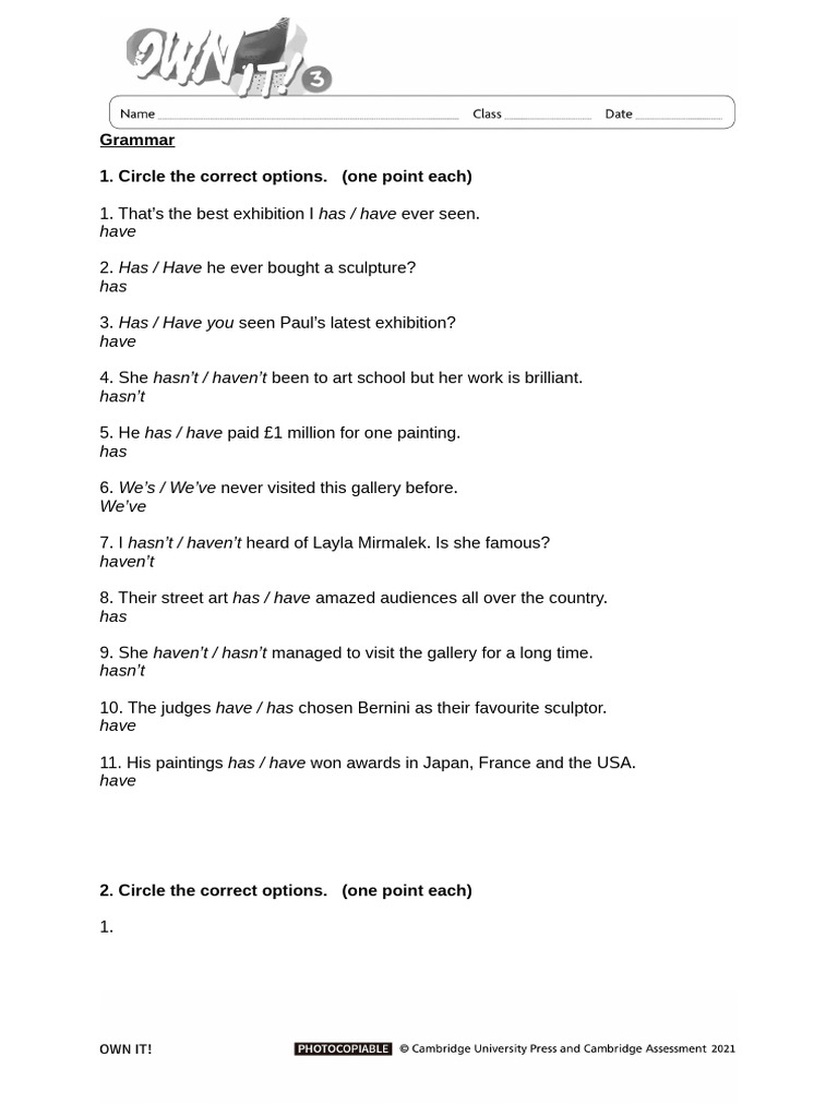 Review Grammar Unit 2 - Keys | PDF | Street Art | The Arts