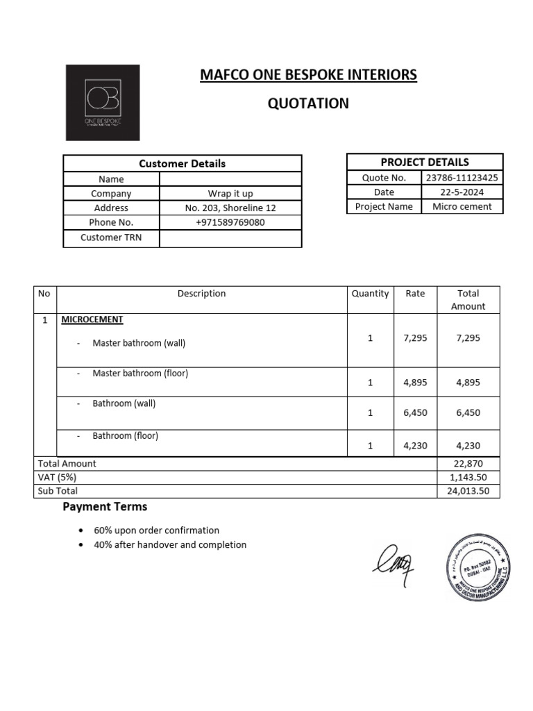 Wrap It Up - Microcement Quotation | PDF