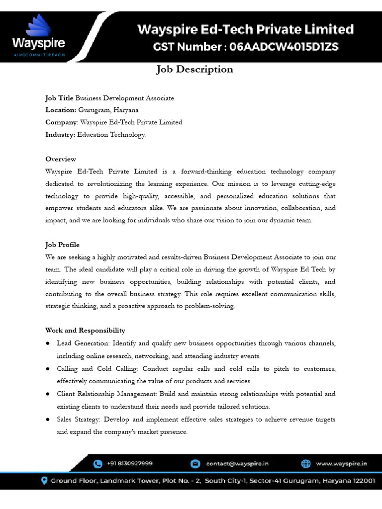 Job Description - BDA For Colleges Updated | PDF | Employment | Sales