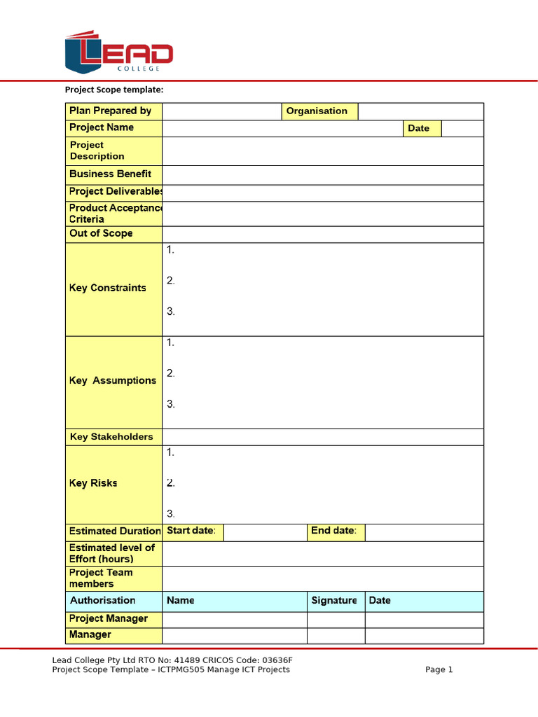 ICTPMG505 Project Scope Template | PDF