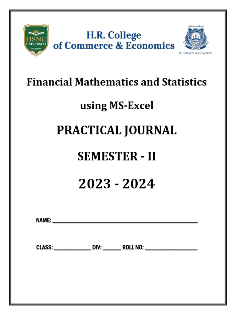 FY BCom Practical Journal-Coverpage, Certificate & Index 2023-2024 Sem ...