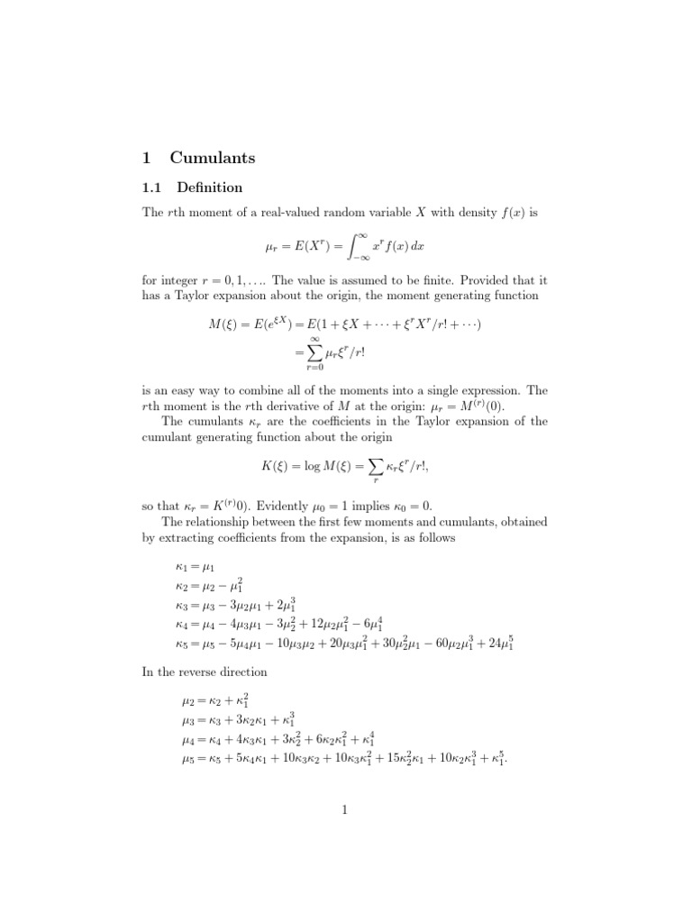 Cumulants | PDF | Normal Distribution | Random Variable