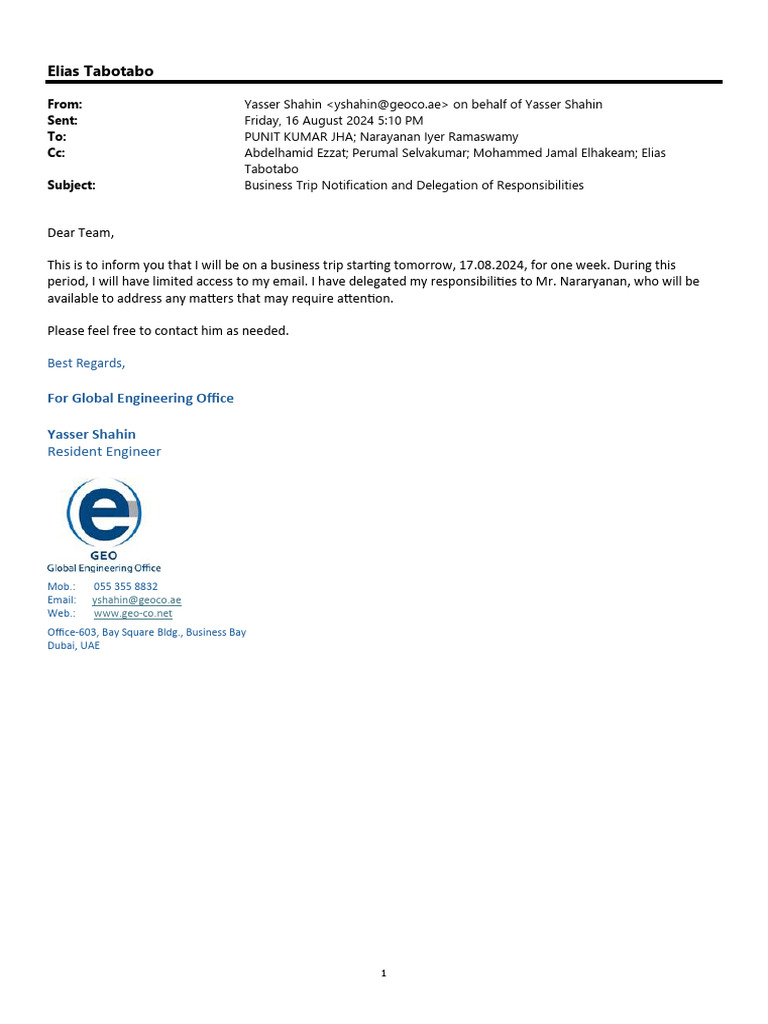 RE Business Trip Notif | PDF