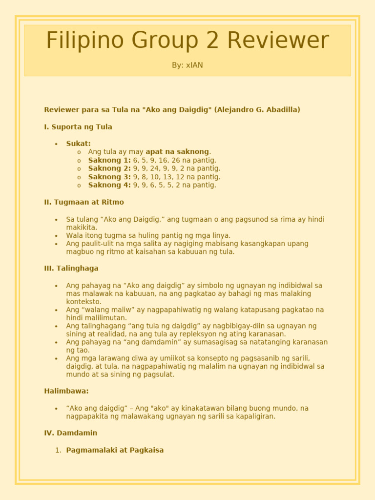 Filipino Group 2 Reviewer | PDF