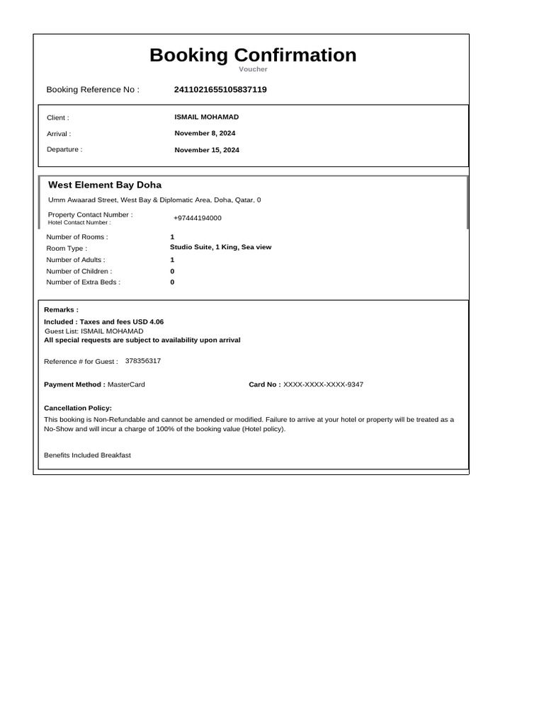 Confirmation For Booking ID # | PDF