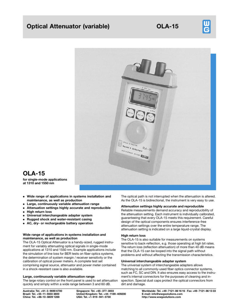 W&G OLA-15 Datasheet | PDF | Electricity | Optics