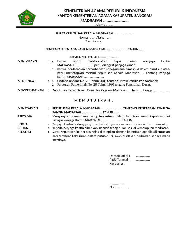 SK Penjaga Kantin Madrasah | PDF