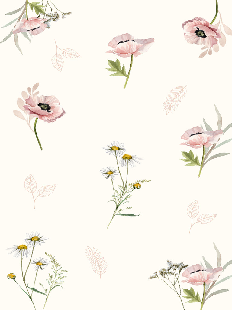 Beige Pink Illustrated Flowers and Leaves Phone Wallpaper .PDF | PDF