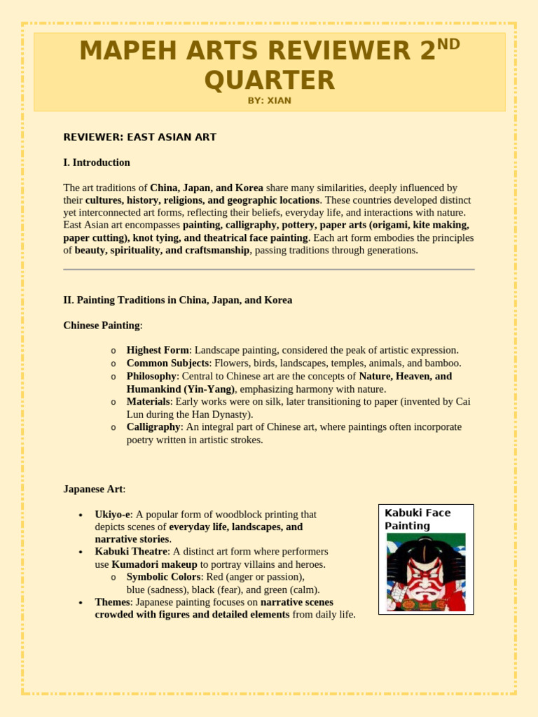 Mapeh Arts Reviewer 2nd Quarter | PDF | Chinese Culture | Mask