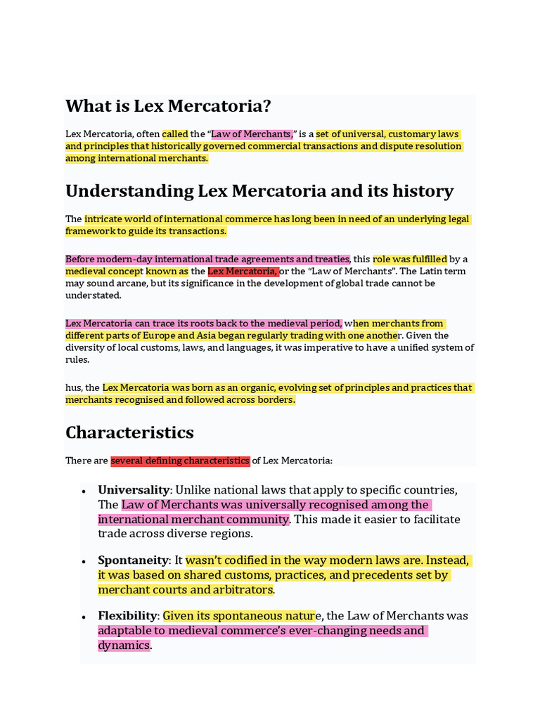 Understanding Lex Mercatoria in Trade | PDF | Most Favoured Nation ...