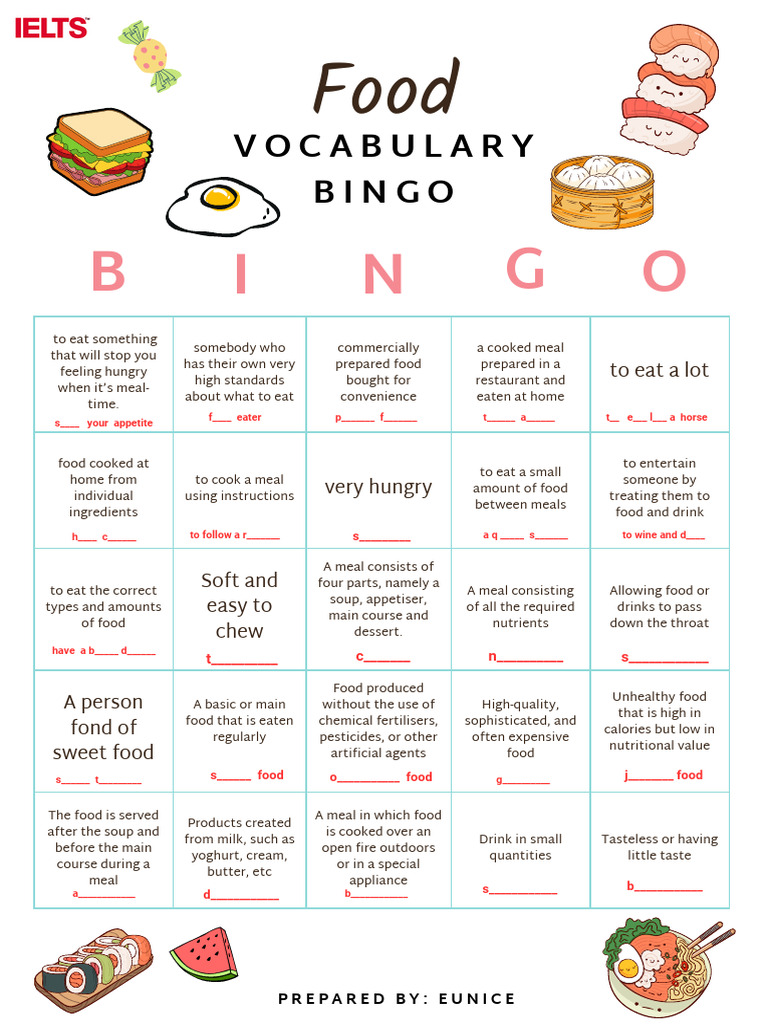 IELTS Food Bingo | PDF | Meal | Foods