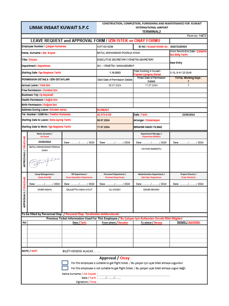 Batoul Izin Talep Form | PDF