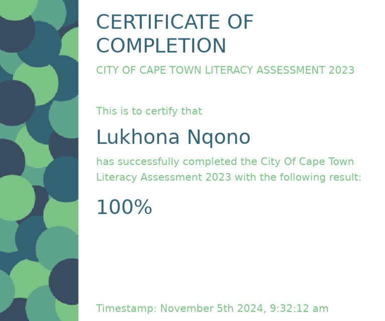 Lukhona - City of Cape Town Literacy Assessment 2023 | PDF