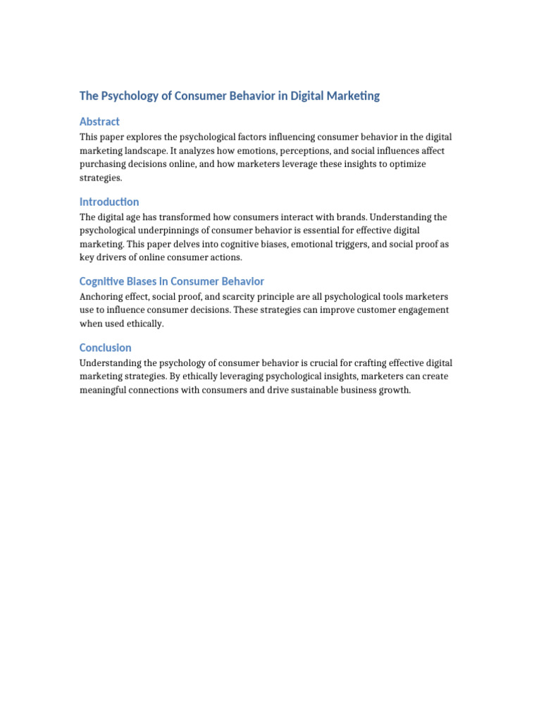 Consumer Behavior Psychology in Marketing | PDF