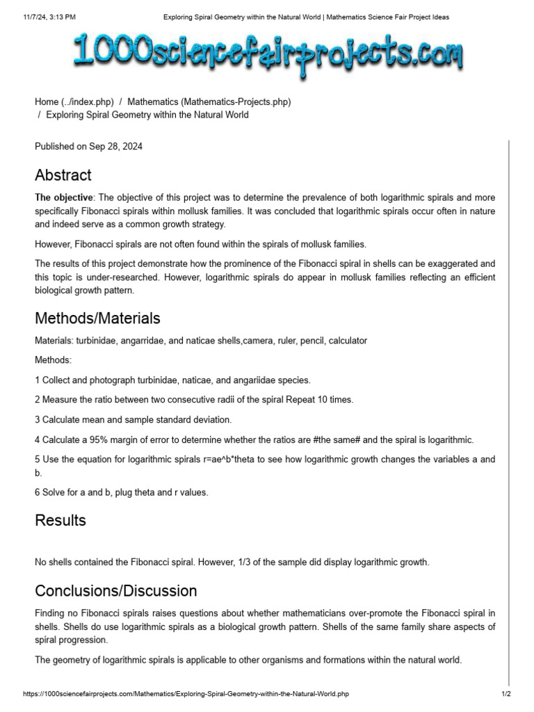 Exploring Spiral Geometry Within The Natural World - Mathematics ...