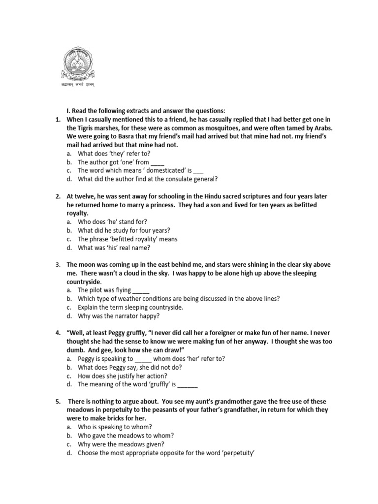 Extract Based Questions Prose and Poems | PDF | Language Arts ...