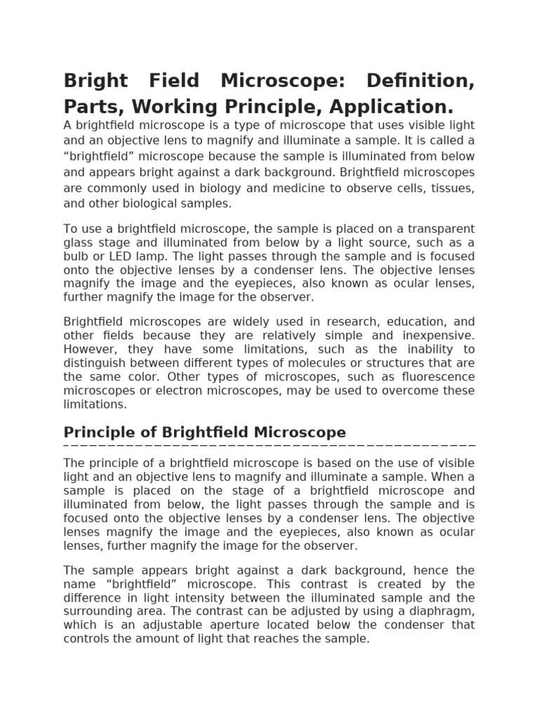 U1 - Bright Field Microscope - Mic | PDF | Microscopy | Microscope