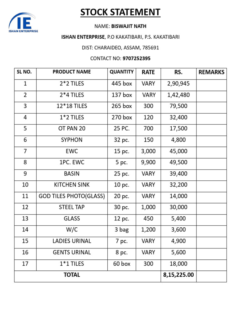Stock Statement | PDF