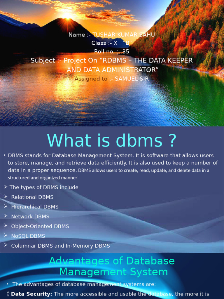 Subject:-Project On "RDBMS - THE DATA KEEPER and Data Administrator ...