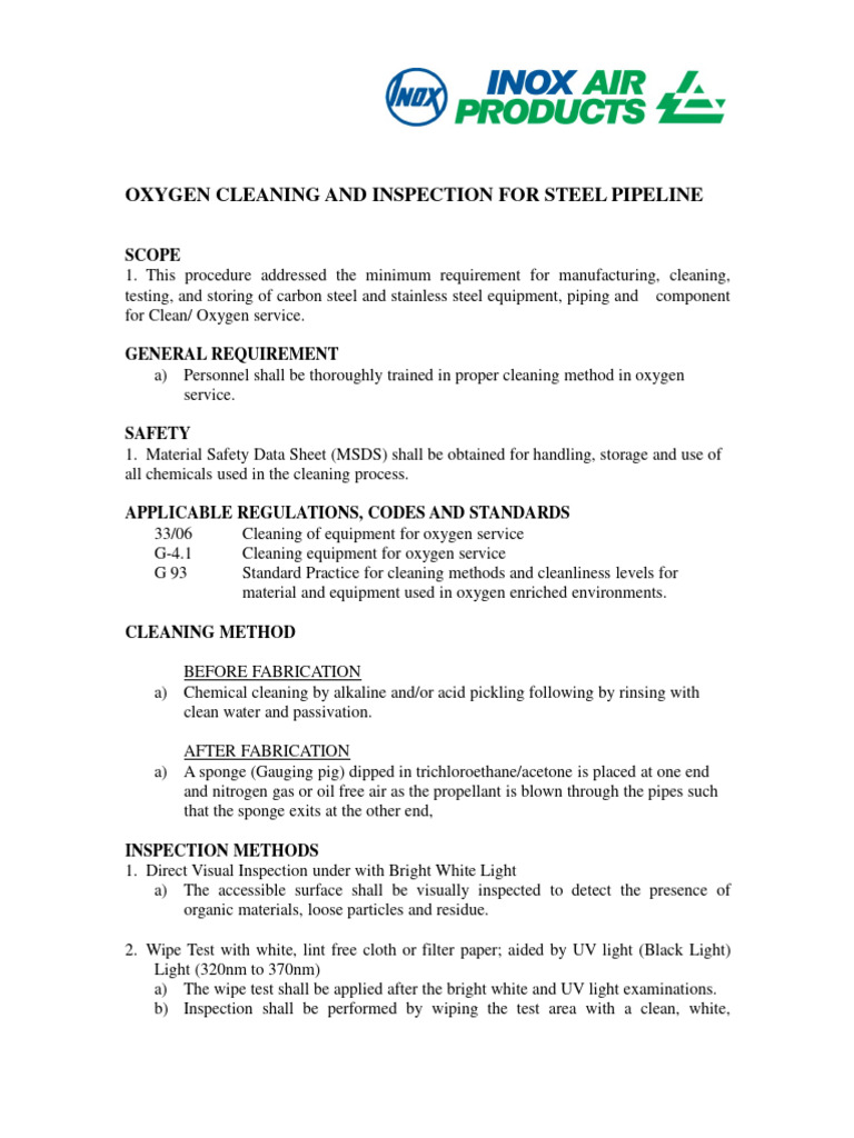 Oxygen Cleaning Procedure | PDF | Technology & Engineering