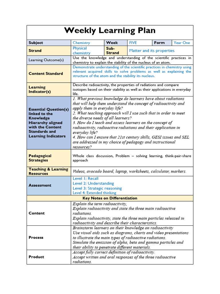 Lesson Plan Radioactivity | PDF | Radioactive Decay | Learning
