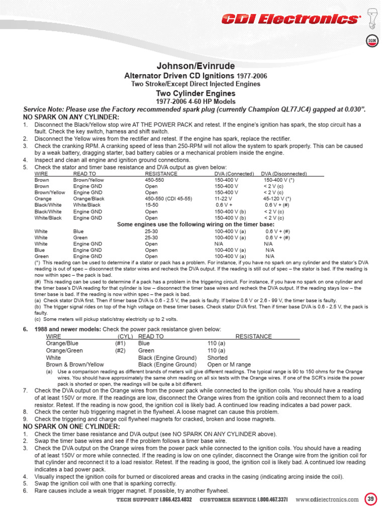 Johnson/Evinrude Ignition Troubleshooting Guide | PDF | Ignition System ...