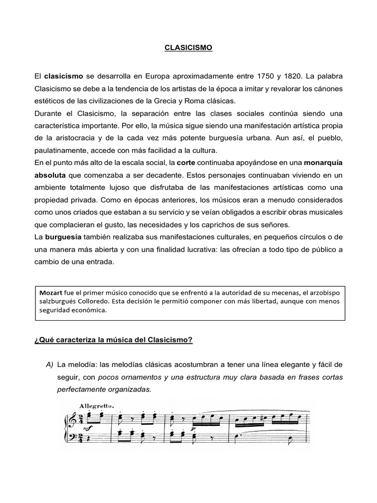 CLASICISMO | PDF | Periodo Clásico (Música) | Sonata