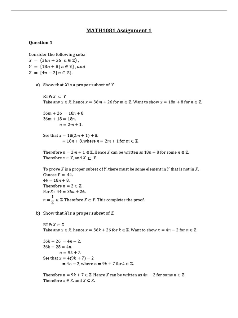 MATH1081 Assignment 1 PDF | PDF | Element (Mathematics) | Mathematical Concepts