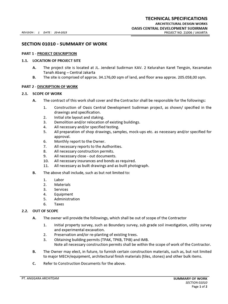 Ocs - Section 01010 - Summary of Work - r1 | PDF | Specification ...