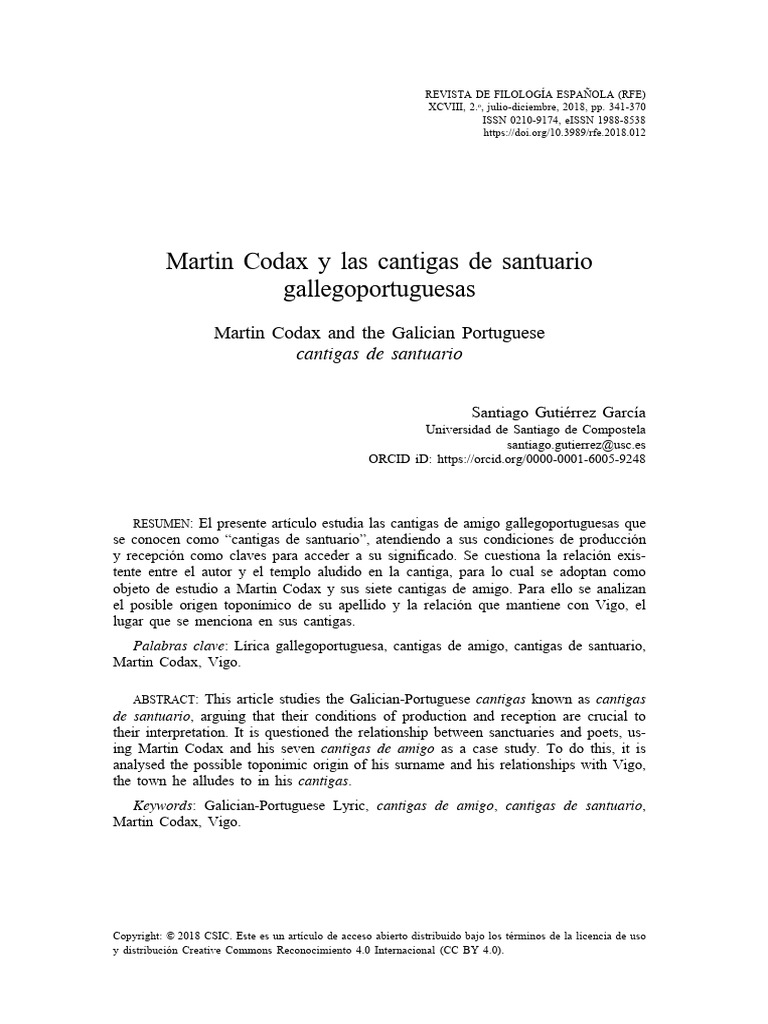 Martin Codax y Las Cantigas de Santuario Gallegoportuguesas | PDF