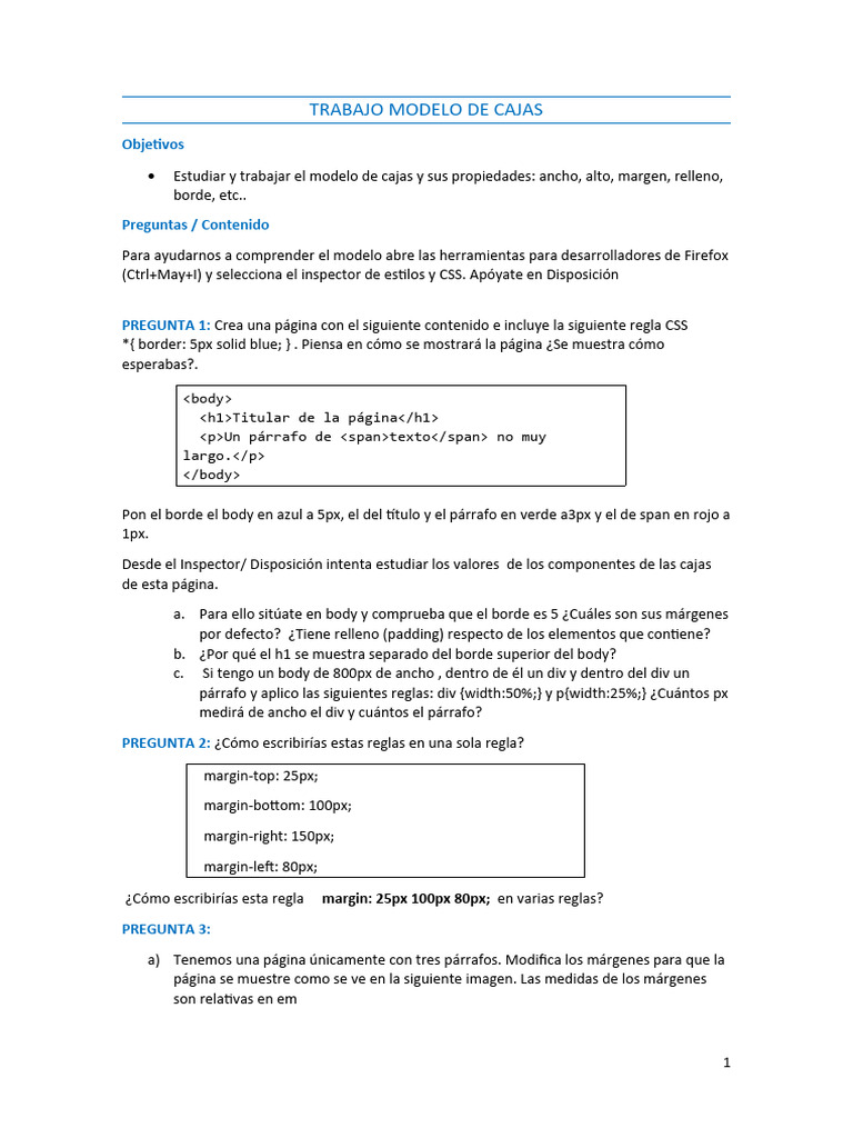 Modelo de Cajas en CSS: Ejercicios Prácticos | PDF | Informática | Tecnología