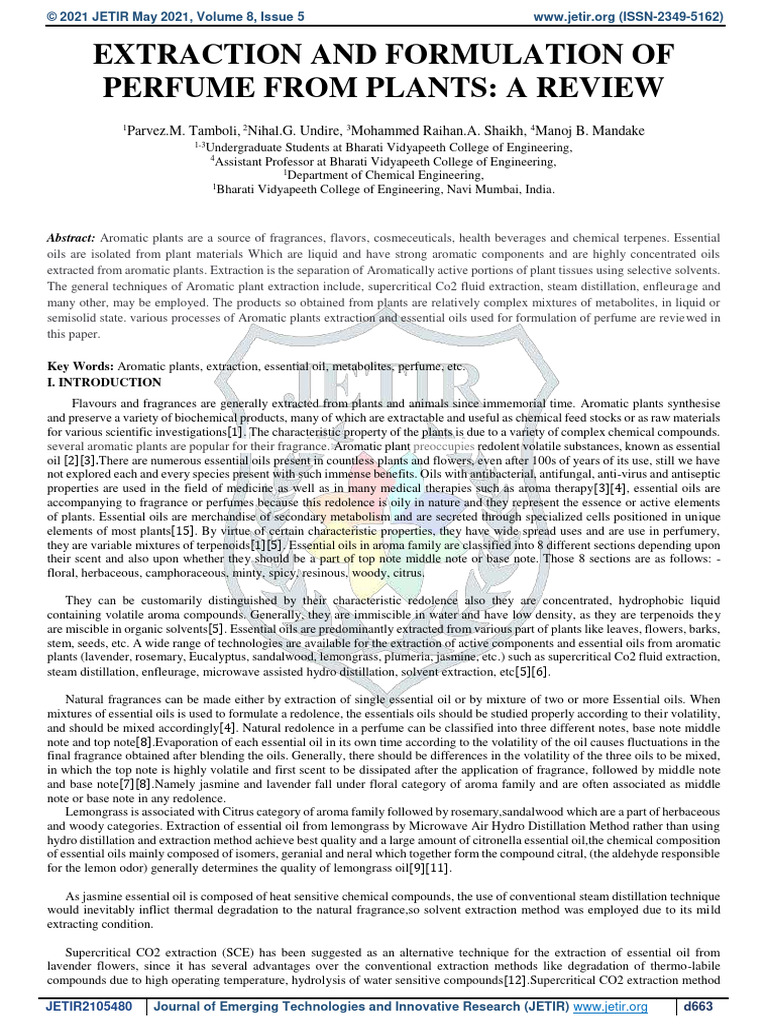 Extraction and Formulation of Perfume FR | PDF | Perfume | Essential Oil