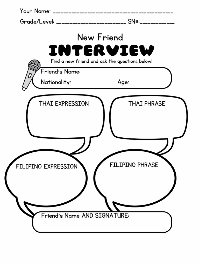 New Friend Student Interview Worksheet In Colorful Simple Style Pdf