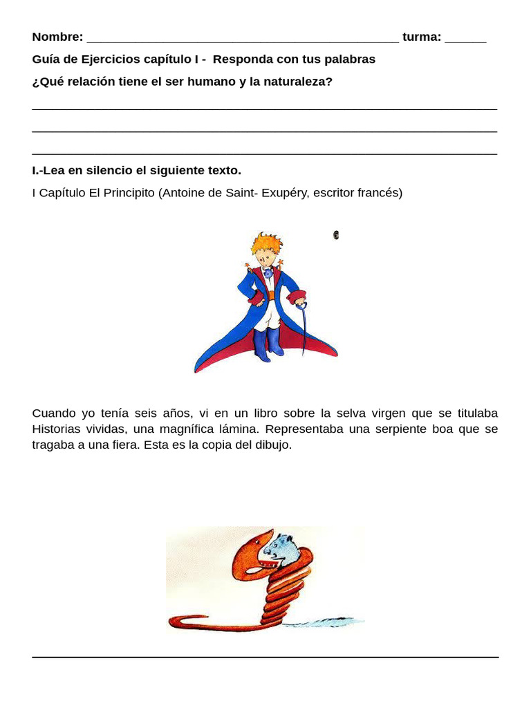 El Principito Actividades Capitulo I | PDF | El Principito