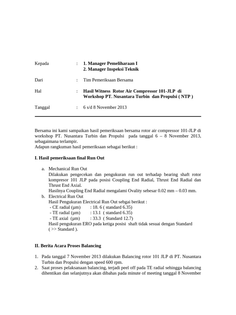 Hasil Pemeriksaan Rotor Kompresor 101-JLP | PDF | Sains & Matematika