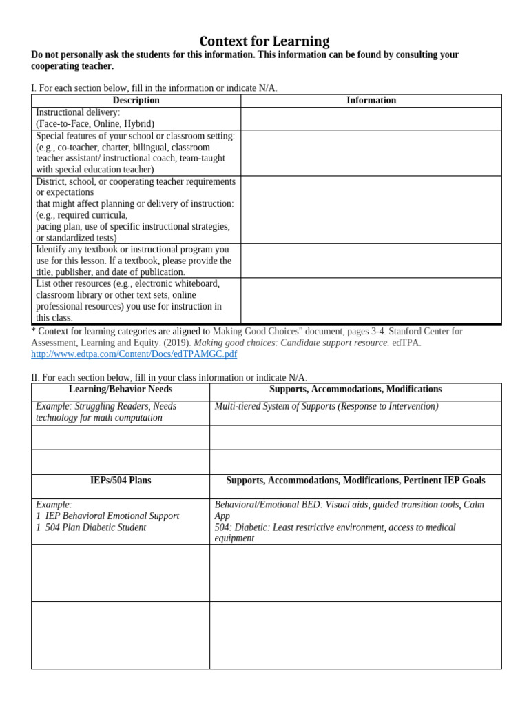 Context for Learning Alignment Guide | PDF | Individualized Education ...