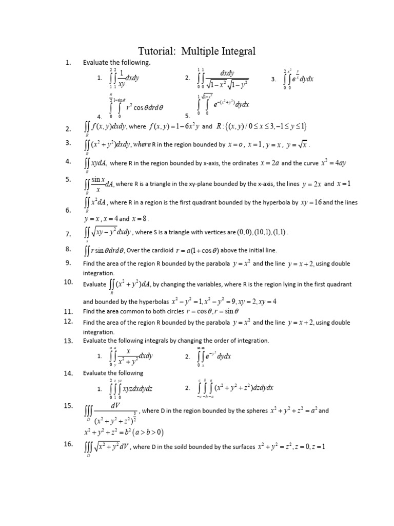 1st Feb Multiple Integrals Tutorial | PDF | Elementary Mathematics ...