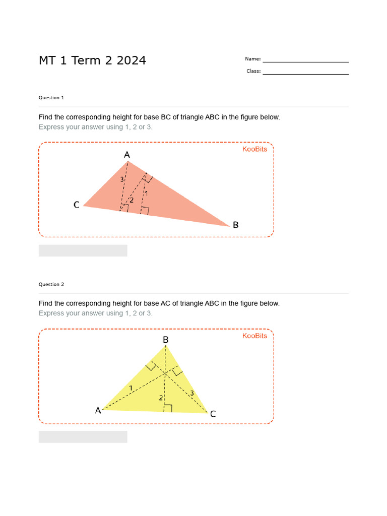 0 - p5 MT 1 About Area of Triangle 2024 | PDF | Area | Triangle